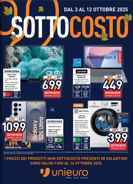 Unieuro: PROMO SOTTOCOSTO d’autunno da non perdere