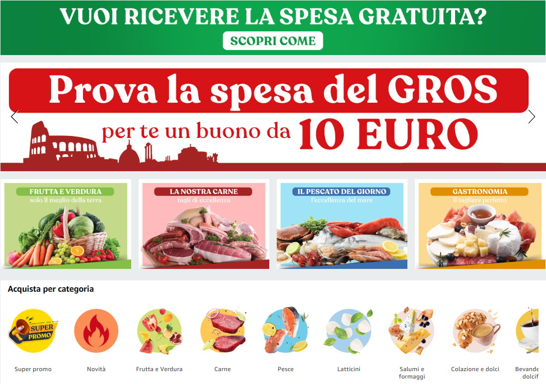 Amazon porta Gros su amazon.it: spesa fresca a Roma con consegna in ...