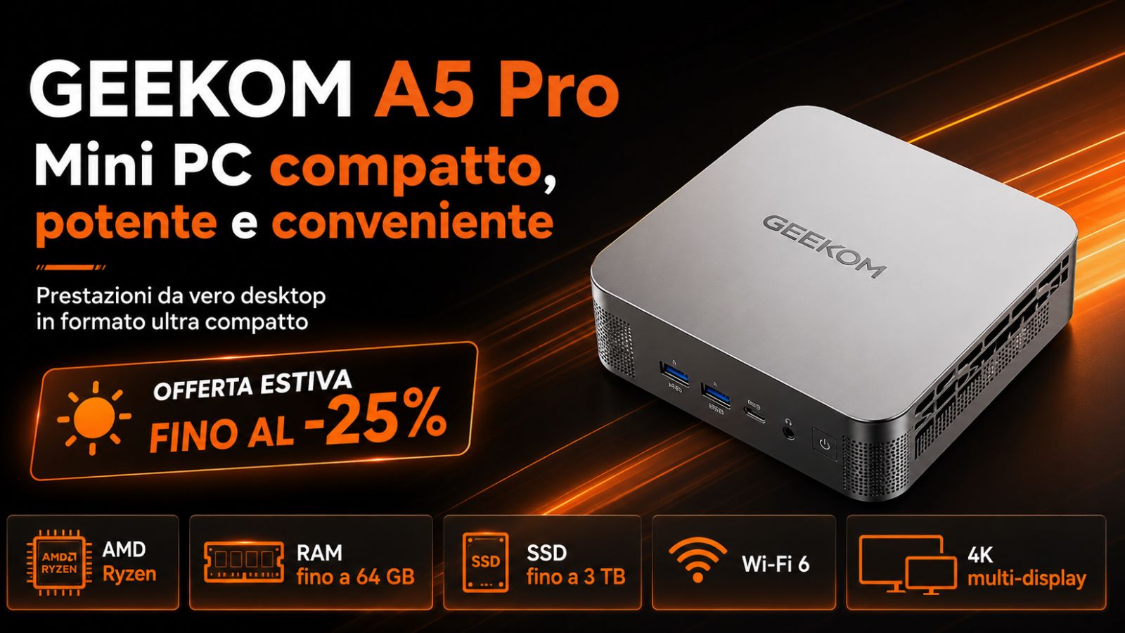 GEEKOM A5 Pro MINI PC con AMD Serie 7000 al 25% di sconto: prezzo sotto ...